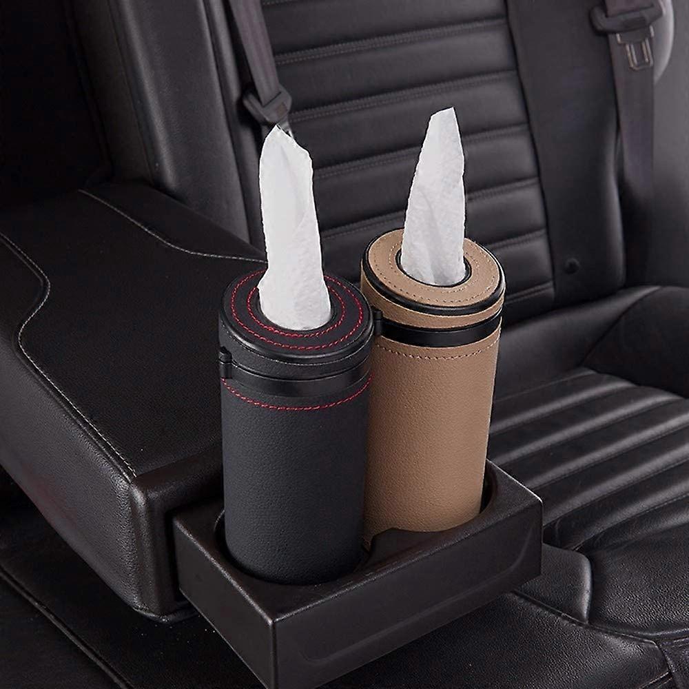 Car Cup Holder Tissues Tube PU Leather Cylinder Tissue Box for Car ...