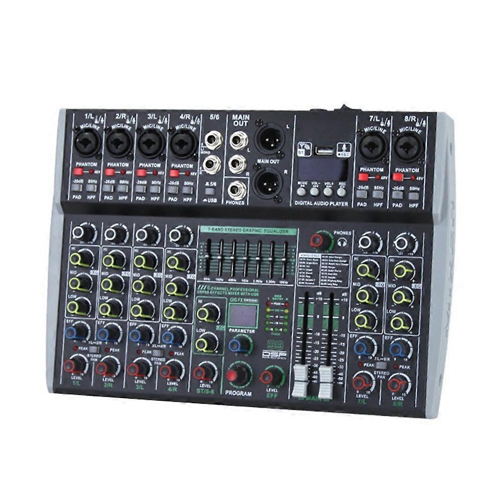 Professional 8 Channel Audio Mixer Built-in 99DSP 7-Segment Balanced ...