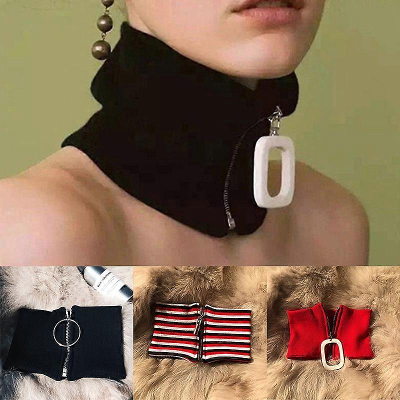 Knitted Fake Collar for Women Detachable High Collars Zipper Choker ...