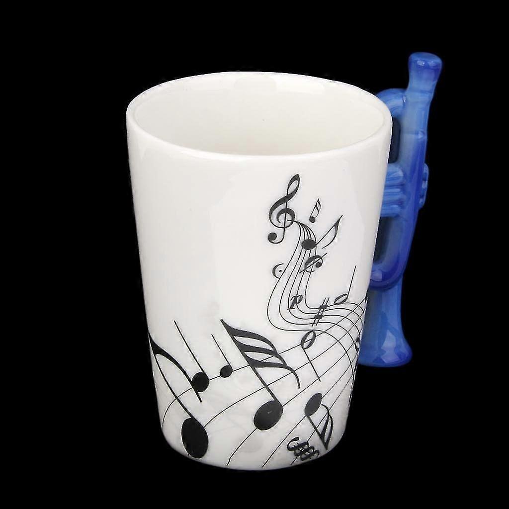1x Blue Trumpet Handle Mug Cup Porcelain Coffee Milk Cup Music Note ...