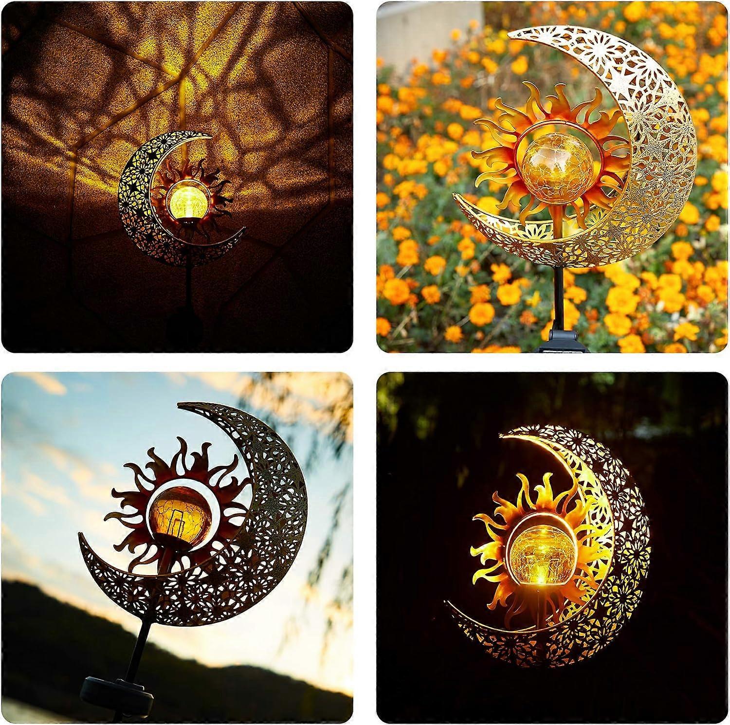 Garden Solar Lights Outdoor Decorative, Sun & Moon Crackle Glass Globe ...