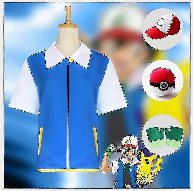 Ash Ketchum Costume Coat Hat Gloves Poke Ball Anime Halloween Costumes ...