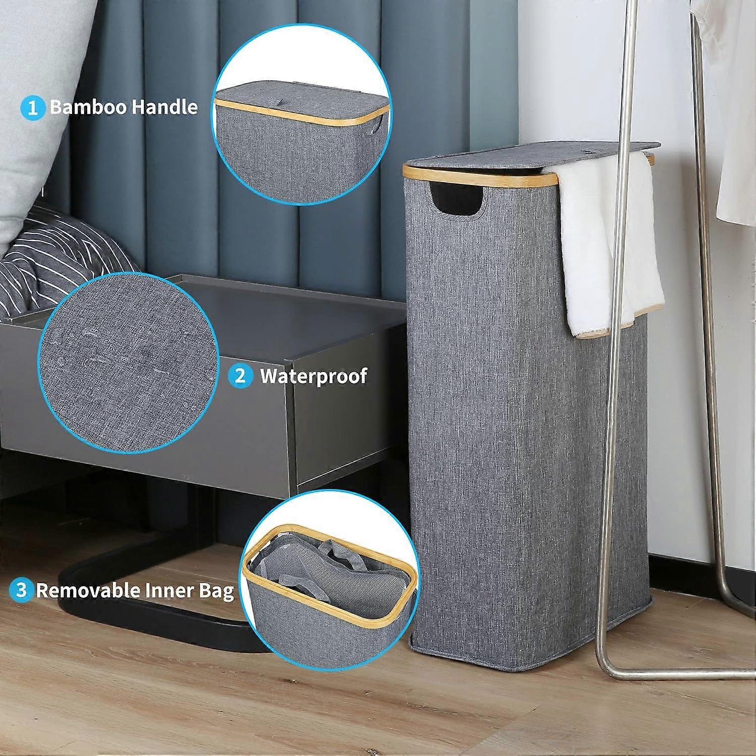 110L Slim Laundry Baskets with Lid, Collapsible Laundry Hamper with ...