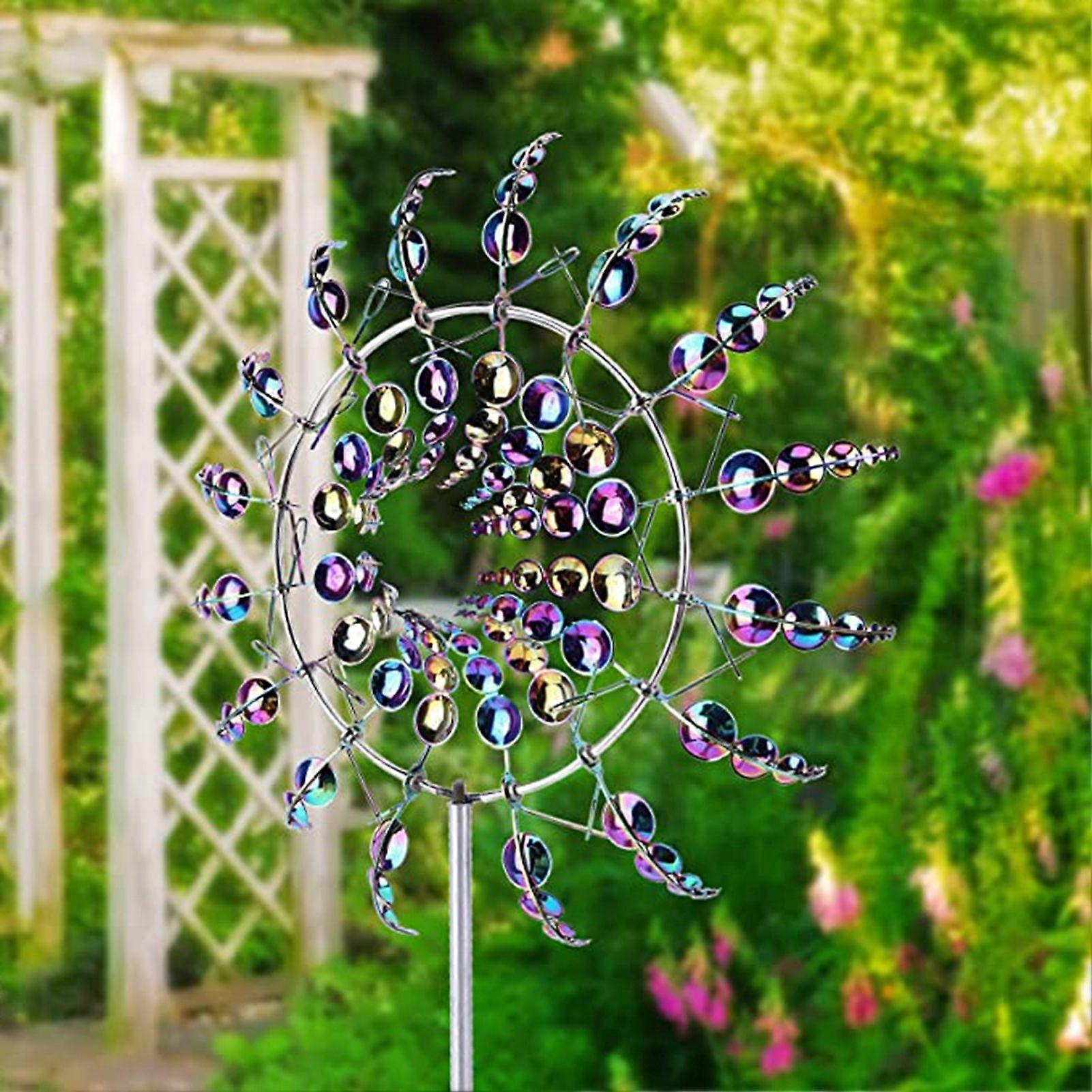 Metal Windmill Garden Spinner Reflective Paint Finish Kinetic Wind ...