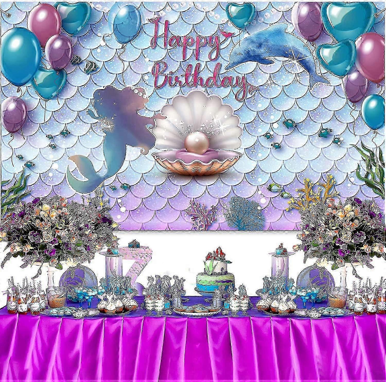 Under The Sea Mermaid Birthday Party Backdrop Girl Princess Mermaid ...
