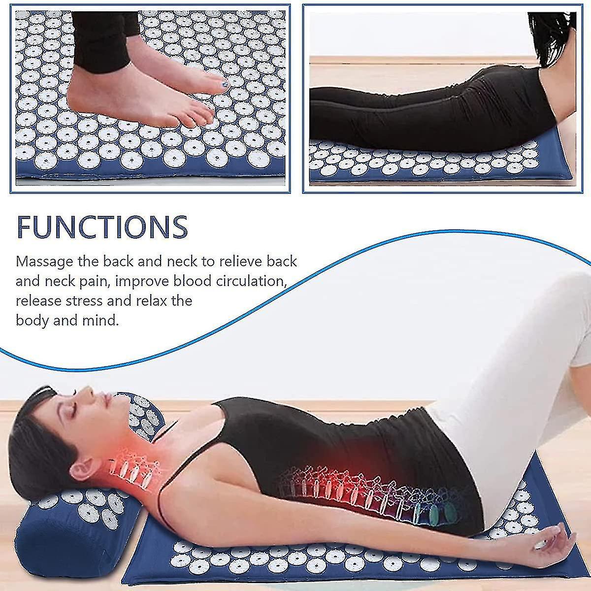 Acupressure Mat And Pillow Set, Relieve Back And Neck Pain Acupuncture ...