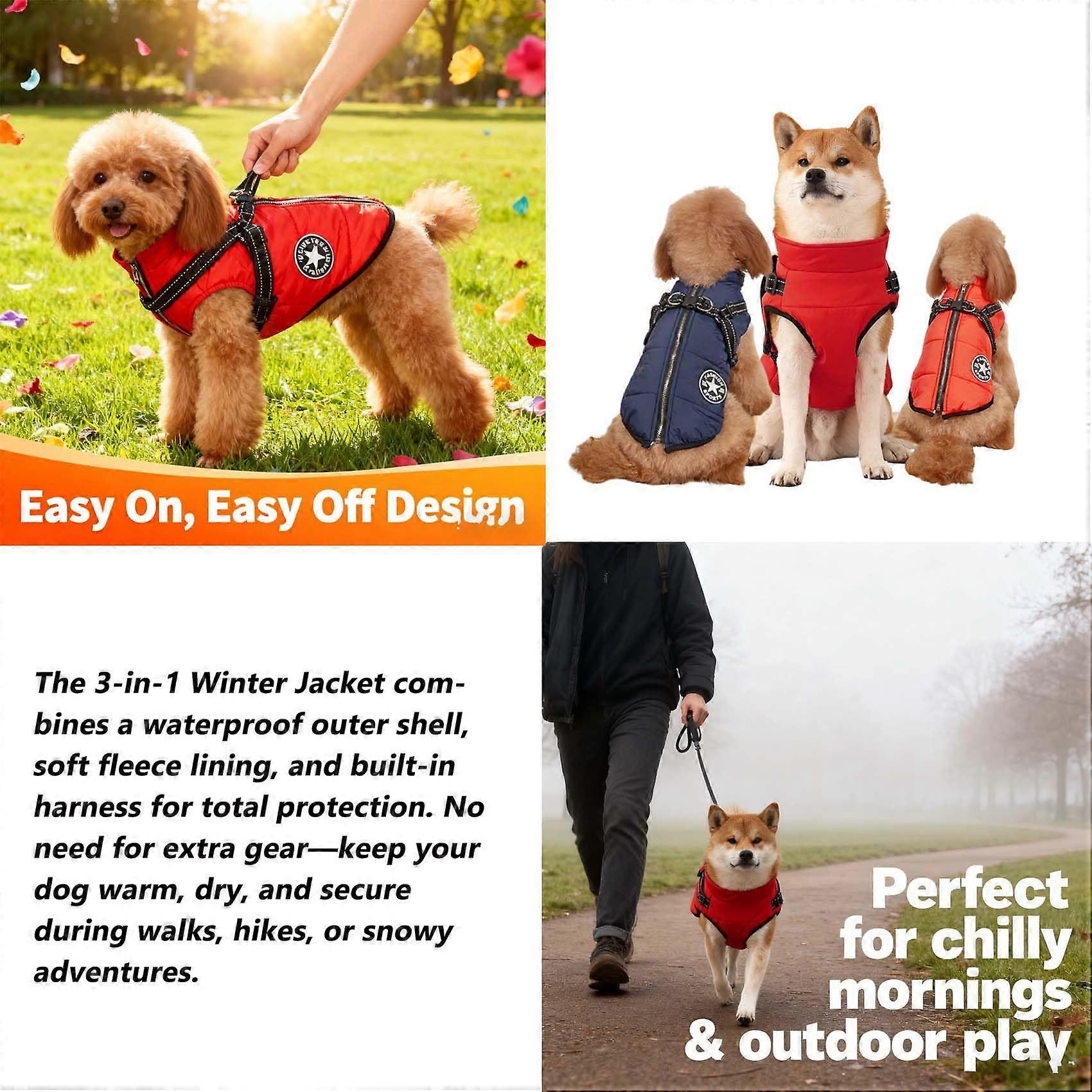 Winter Dog Coat with Harness, Dog Thicken Ski Suit Waterproof ...