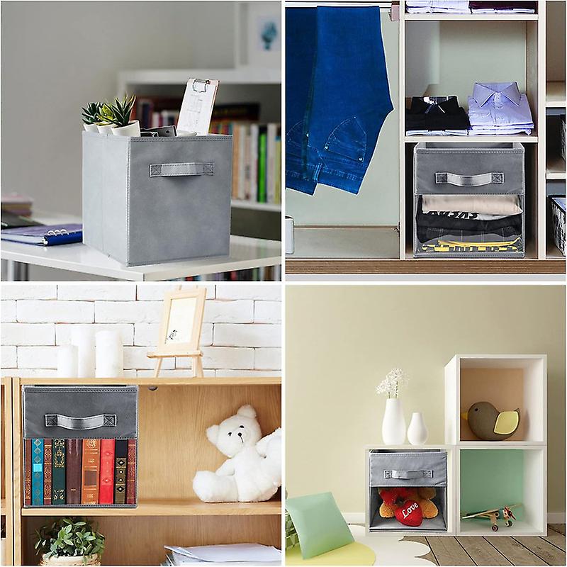 Foldable Storage Cubes Cubby Storage Bins with 2 Durable Handles Clear ...