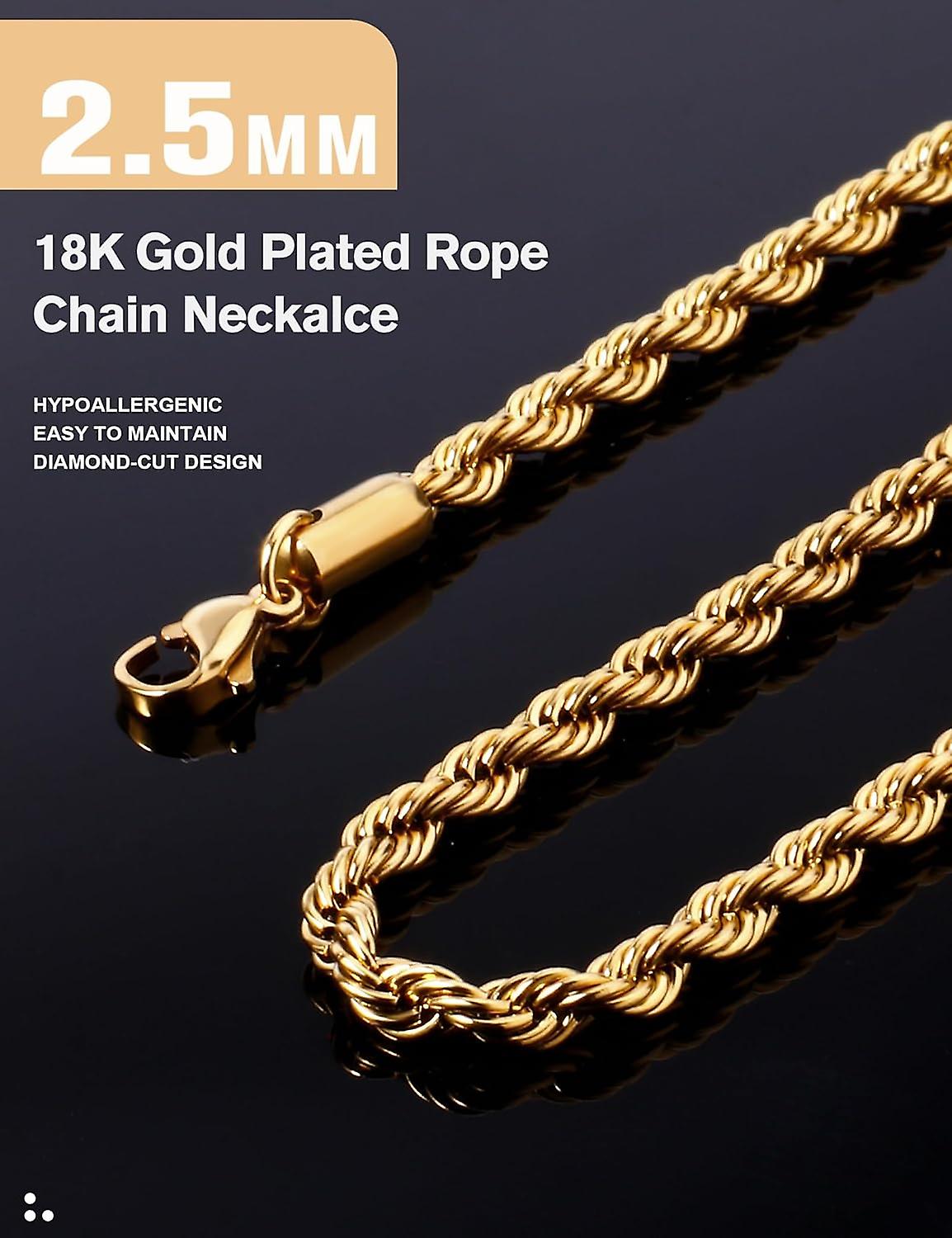 Gold Rope Chain For Men 2.5mm 3mm 4mm 18k Gold Plated Stainless Steel ...