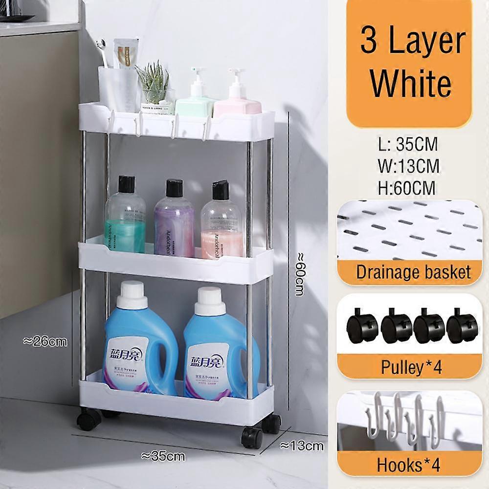 Bathroom Kitchen Storage Rack With Wheels 3/4 Layer Rolling Utility ...