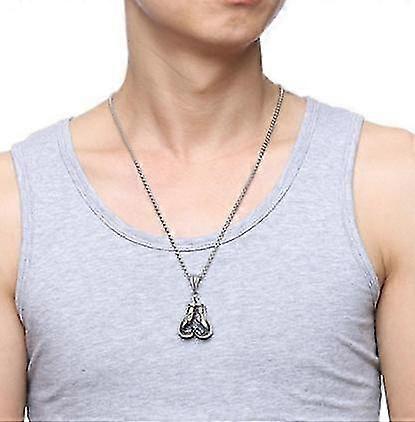Stainless Steel Punk Double Boxing Gloves Chain Necklace Pendant Men ...