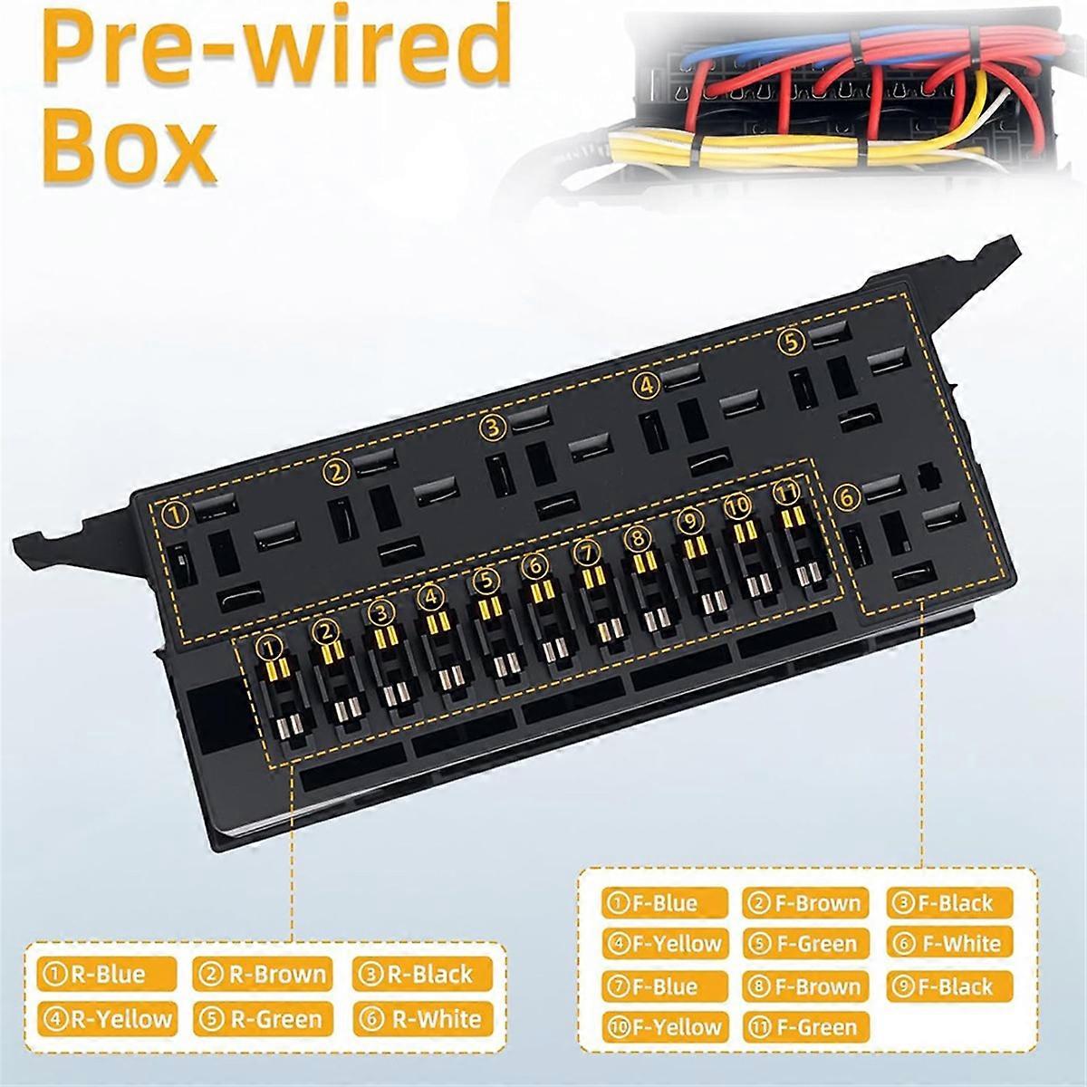 12V Fuse and Relay Box, 11 Way 4 Pin 6 Slot, Fuse Relay Block ...