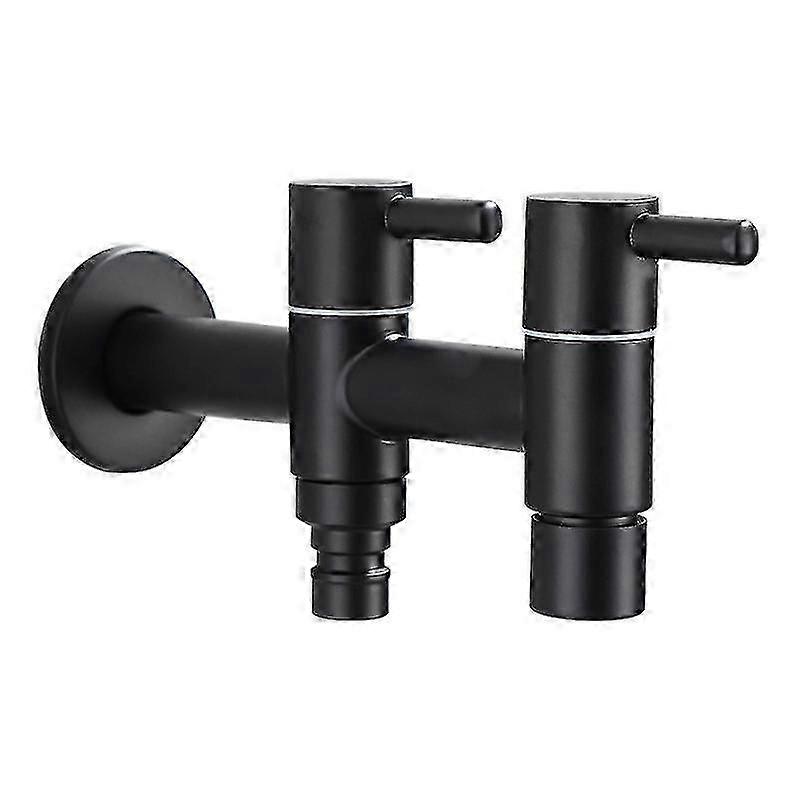 304 Stainless Steel Black Washing Machine Faucet 1in 2 Out Double ...