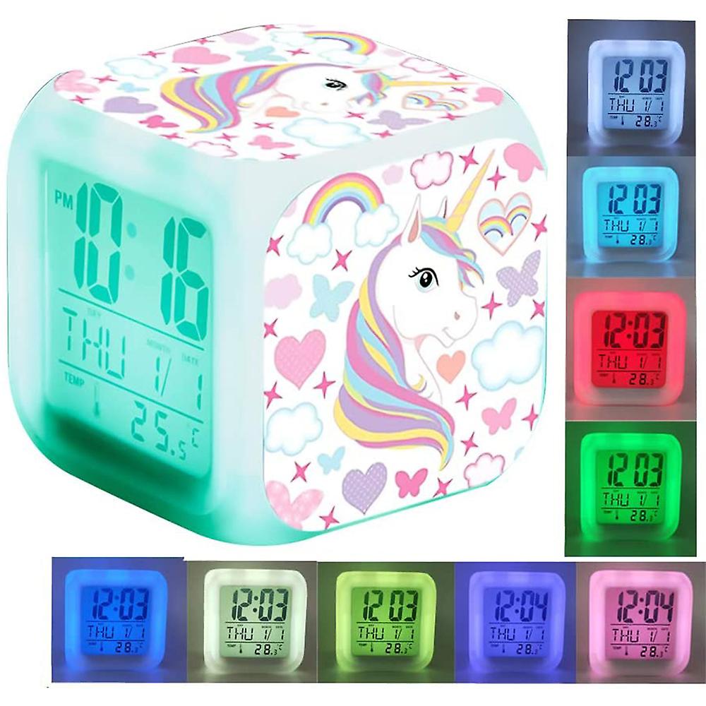 Unicorn Digital Alarm Clocks For Girls, Led Night Glowing Cube Lcd ...