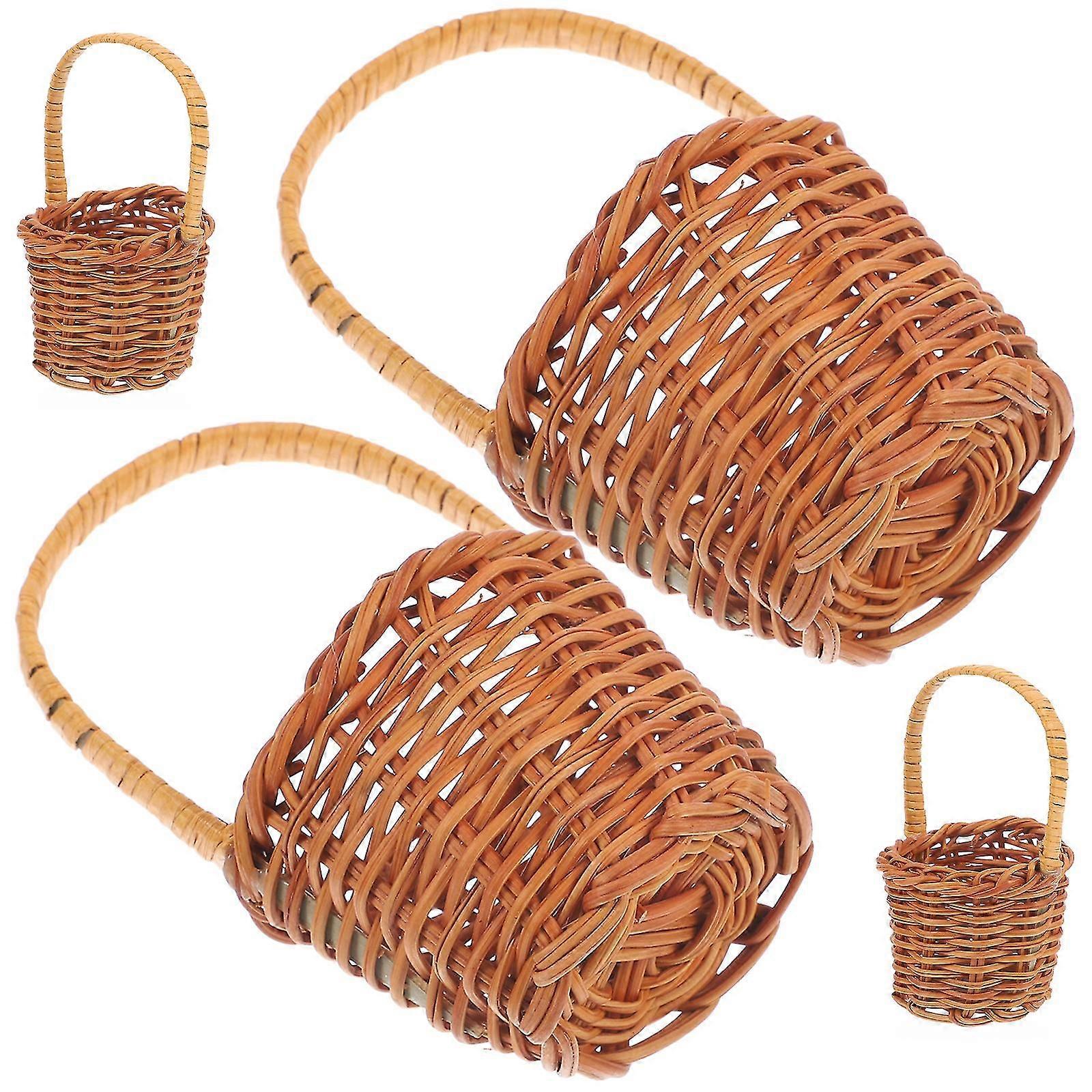 4pcs Mini Woven Baskets Miniature Flower Basket Mini Picnic Basket Mini ...