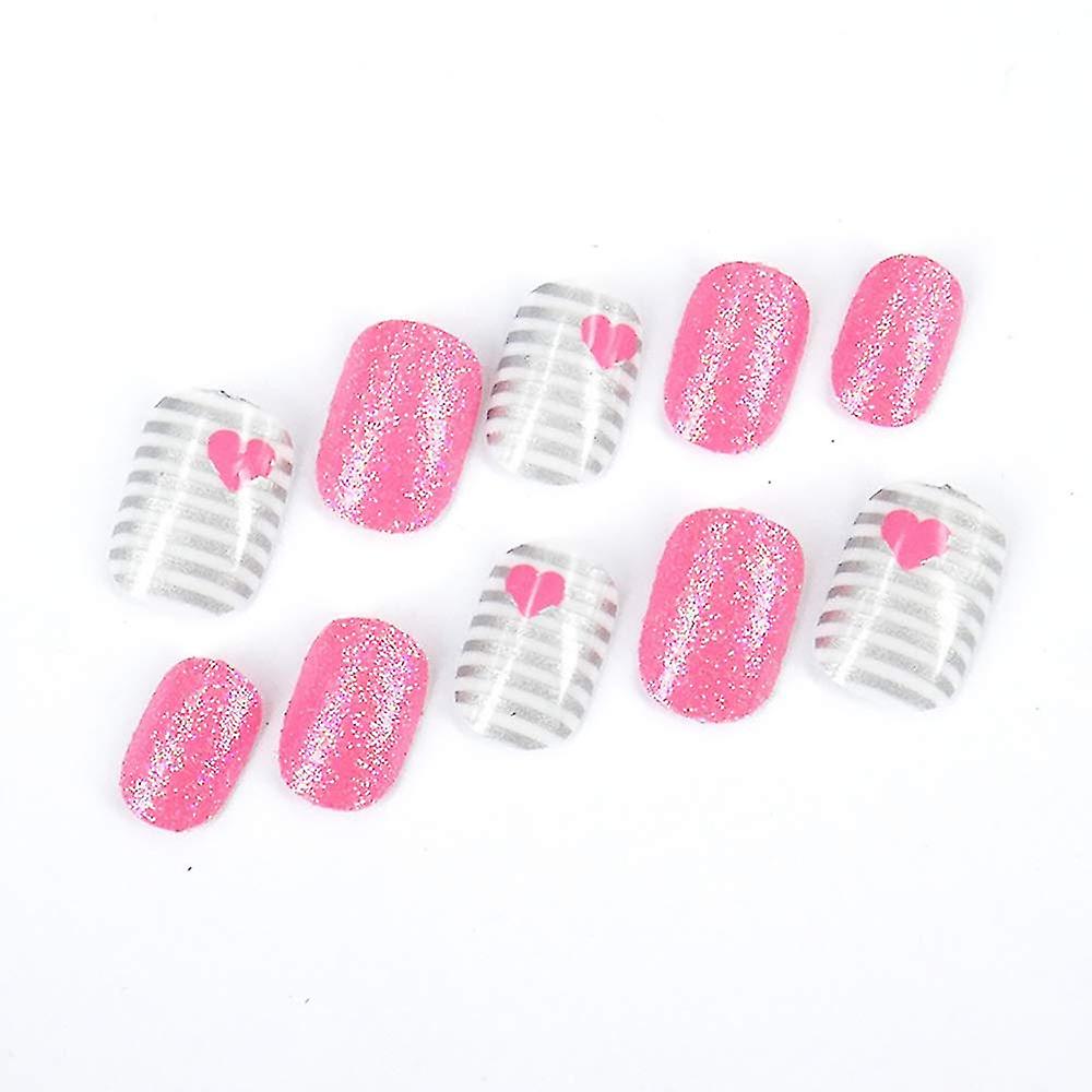 Kids Press On Nails, 96pcs Girls Short Fake Nails Pre Glue Full Cover ...