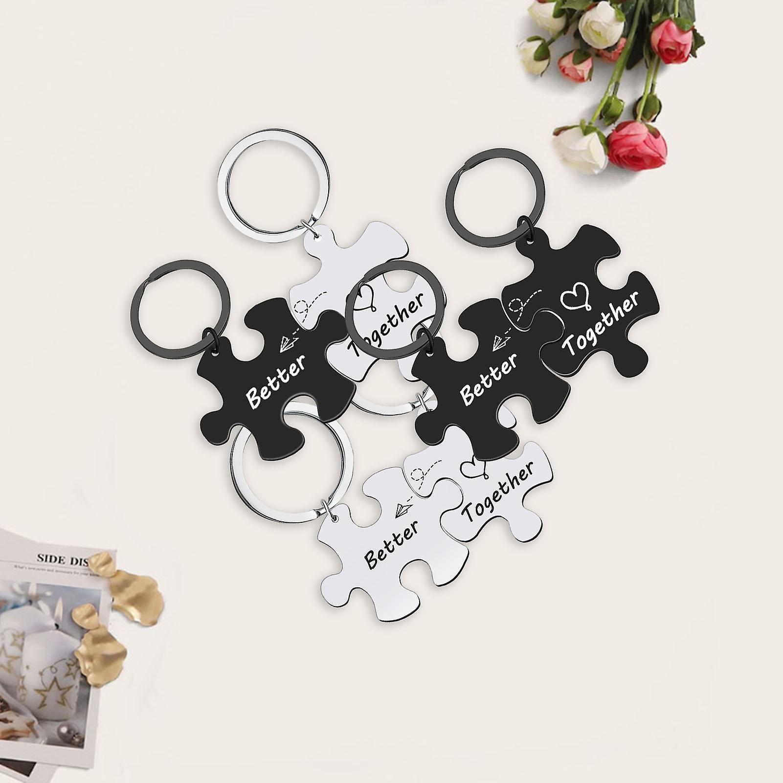 2Pcs Couple Keychain Necklace Together Better Puzzle Stainless Steel ...