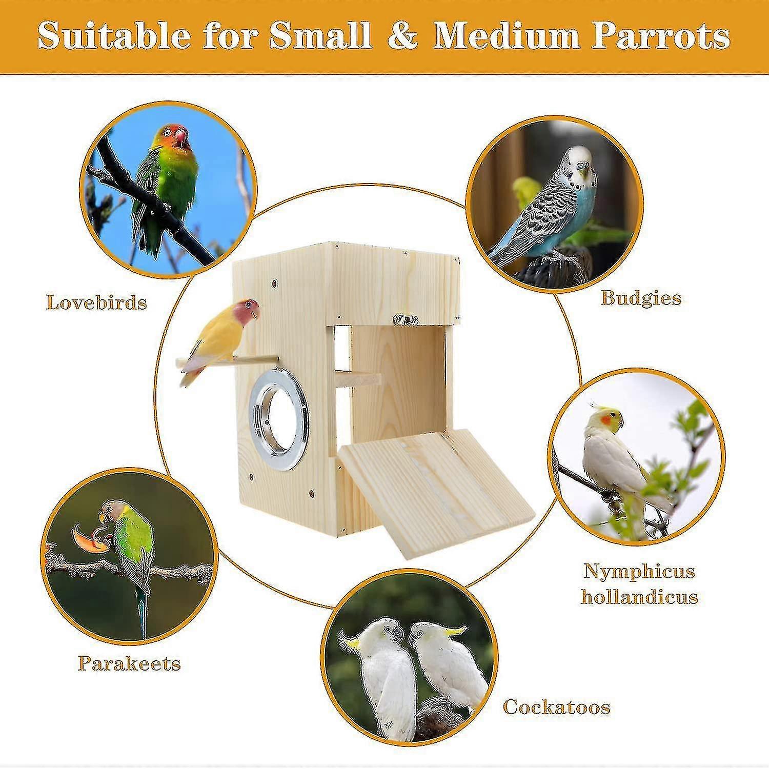 Srbtv-bird Nest Box Parakeet Breeding Nest Box Bird Nest House Wooden ...