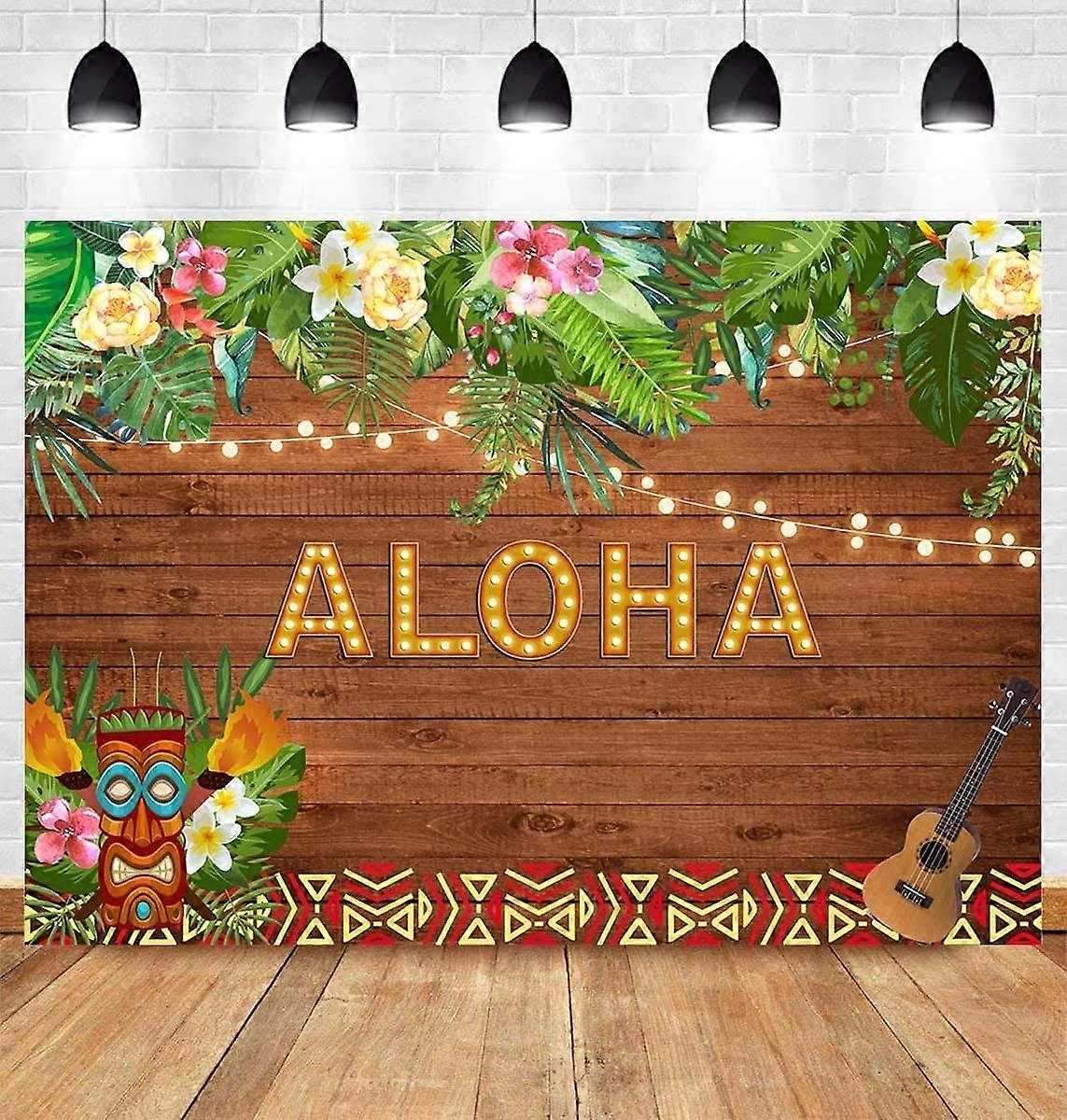 7x5ft Aloha Party Backdrop Summer Tropical Hawaiian Luau Flowers Wooden ...