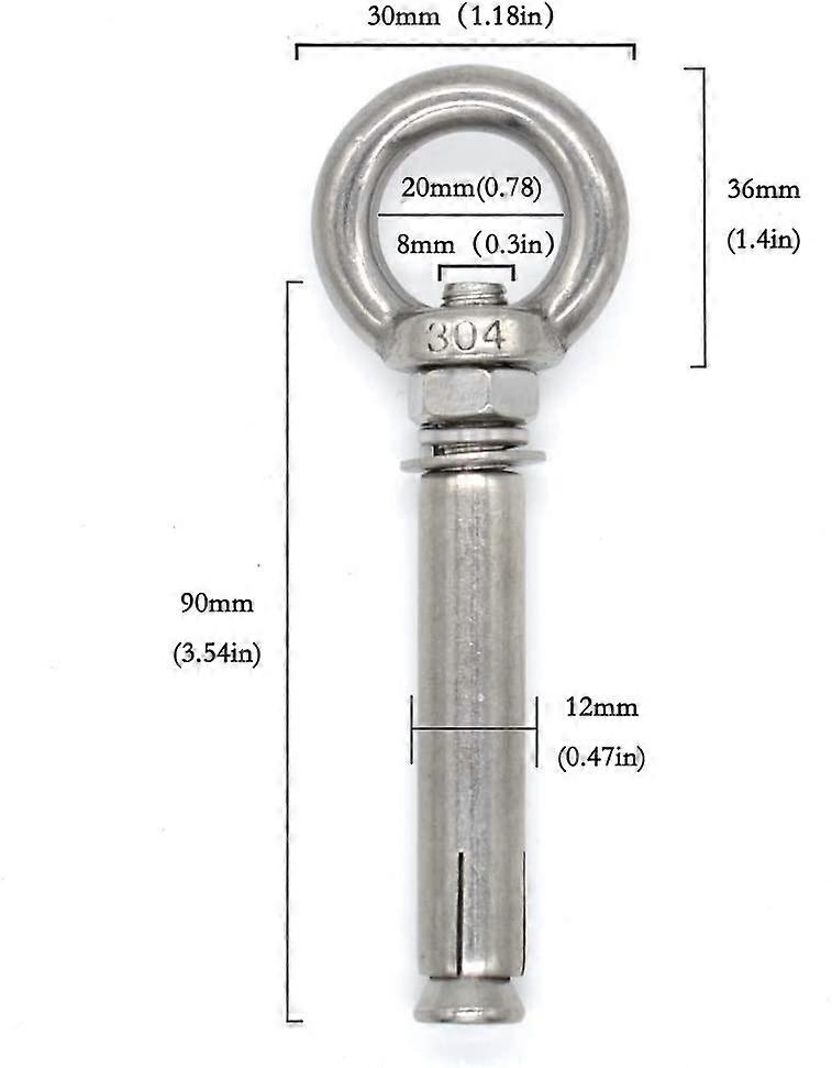 Expansion Bolts M8 x 90mm Steel Sleeve Eye Bolt 304 Stainless Concrete ...