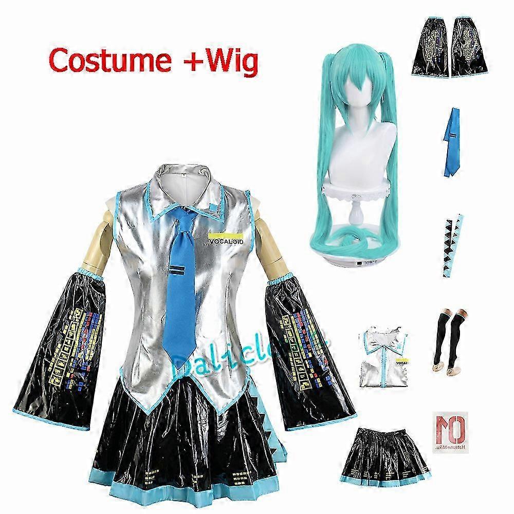 Anime Miku Cosplay Costume Wig Shoes Japan Leather Midi Dress Miku ...
