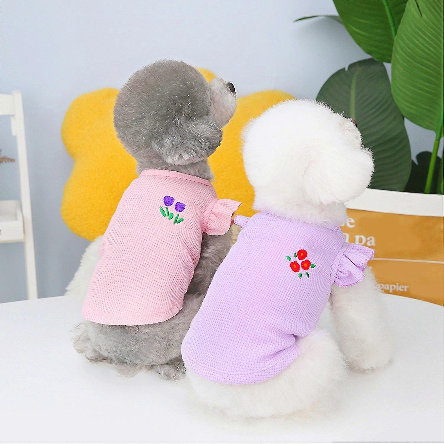 Dog Blouse Ruffle Sleeve Round Neck Flower Embroidery Pattern Pet Dog ...