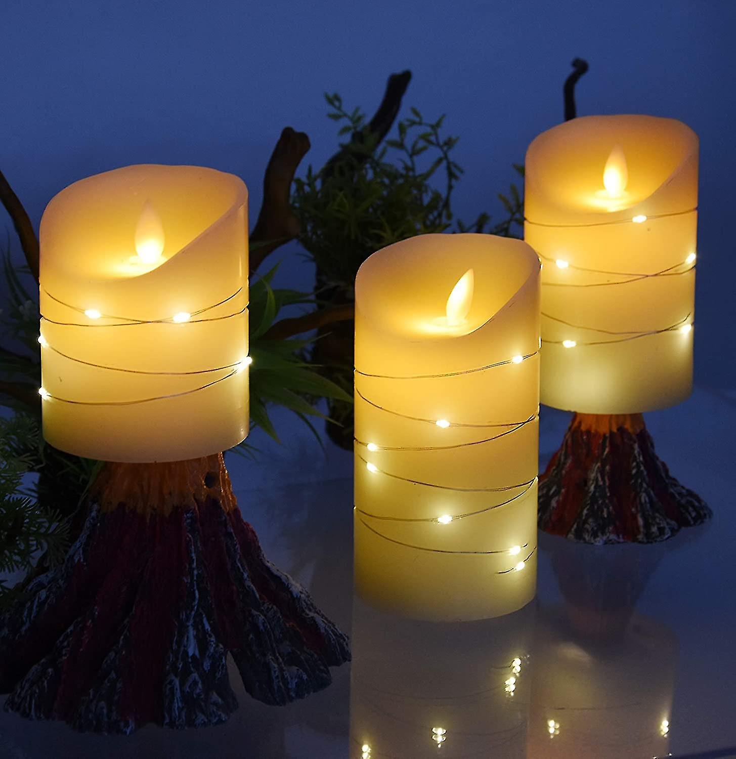 3 Led Candles With Fairy Lights With Remote Control Have 24 Hour Timer