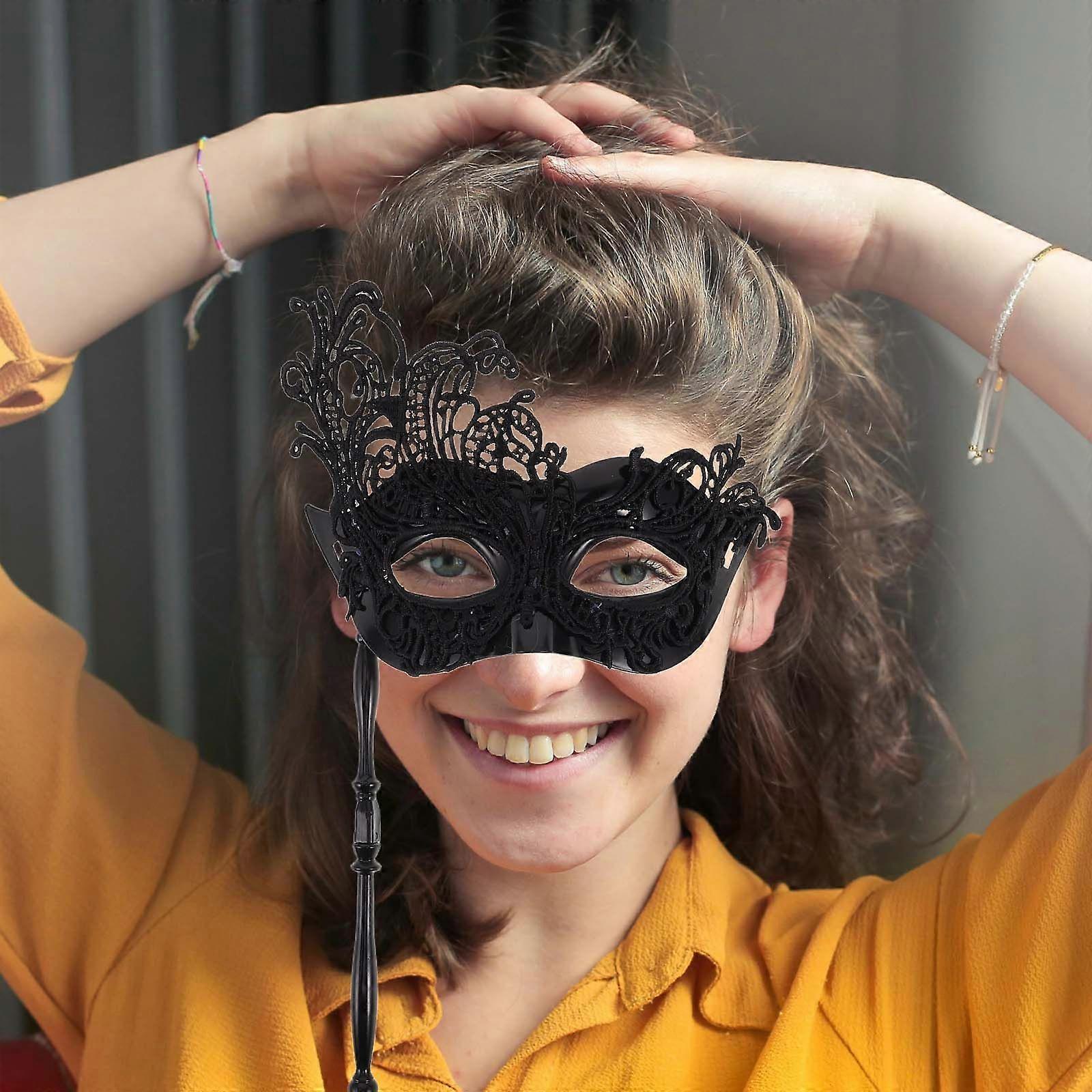 Masquerade Mask With Stick Handheld Lace Masks Mardi Gras Cosplay Shows ...