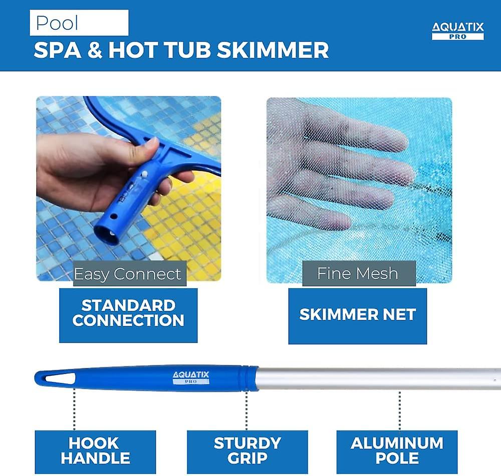Pro Hand Skimmer for Hot Tub, Spa, Swimming Pool, 15 Inch Aluminum Pole, Fine Mesh Net, for ...