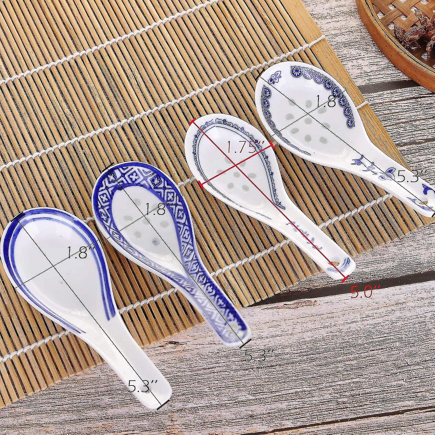 Set Of 4 Chinese/japanese Ceramic Soup Spoons, Tradition Blue And White ...