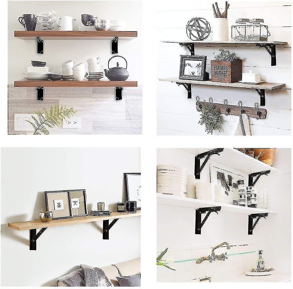 2 Piece Folding Shelf Bracket 8 Inch Black Heavy Duty Metal Triangle ...