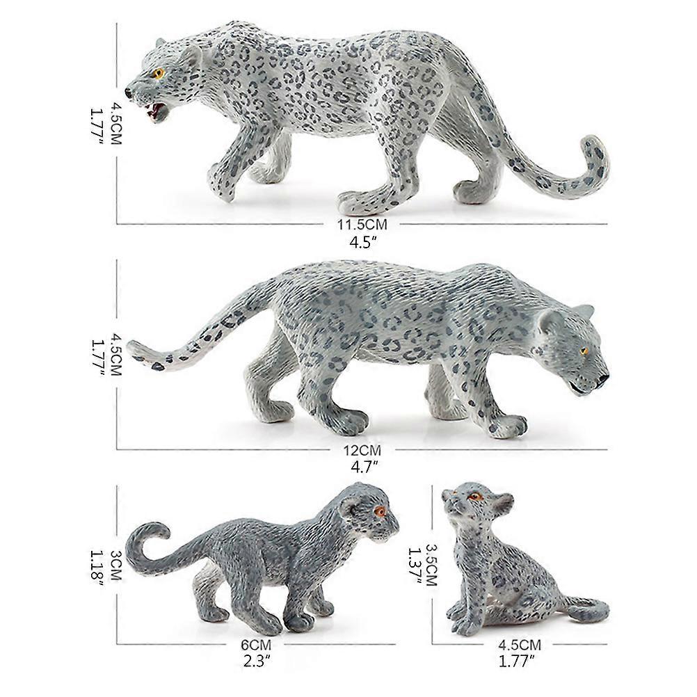 4 Pieces Snow Leopard Figurine PVC Realistic Snow Leopards Miniature ...