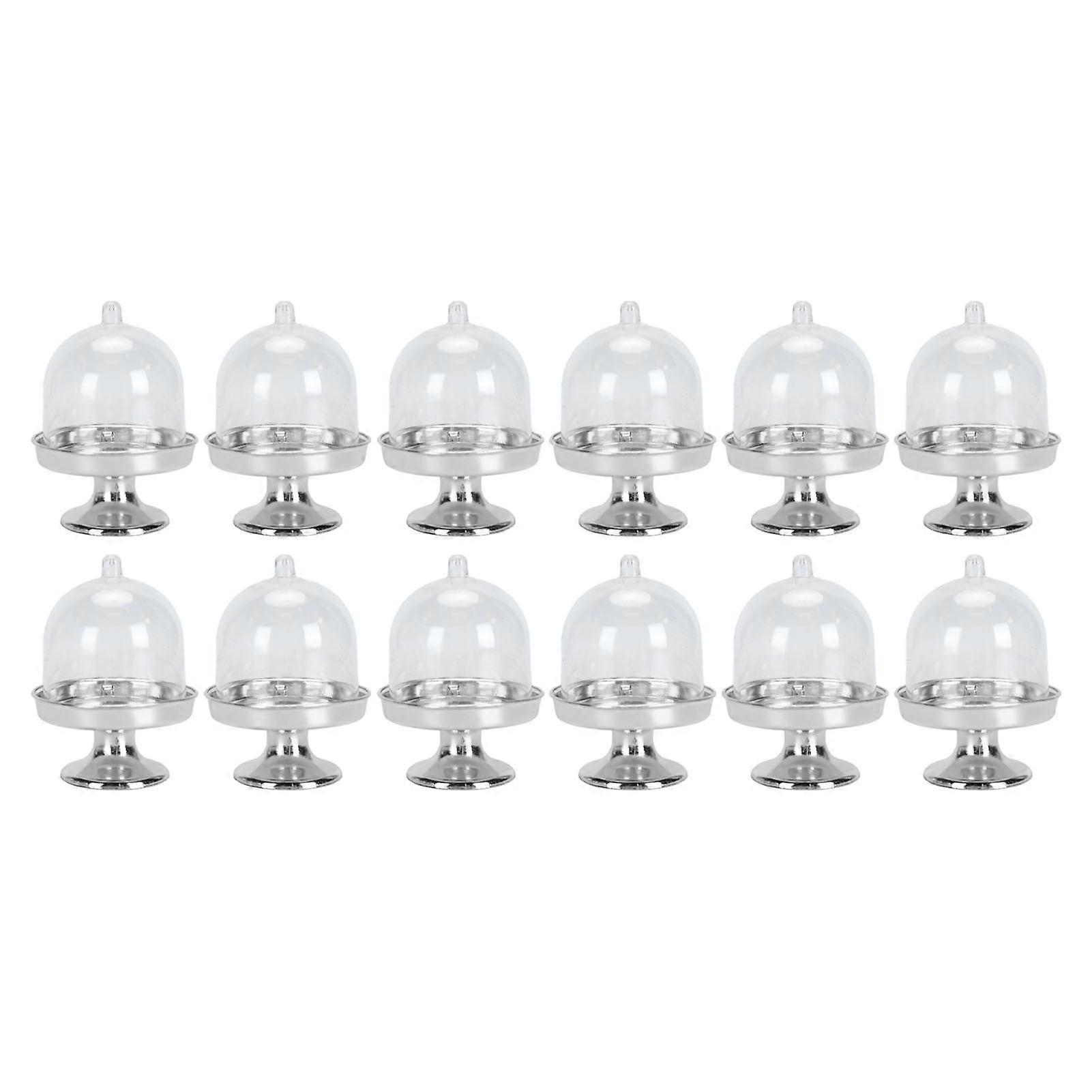 12pcs Mini Cake Plate with Lid Plastic Mini Cake Stand with Dome Cover ...