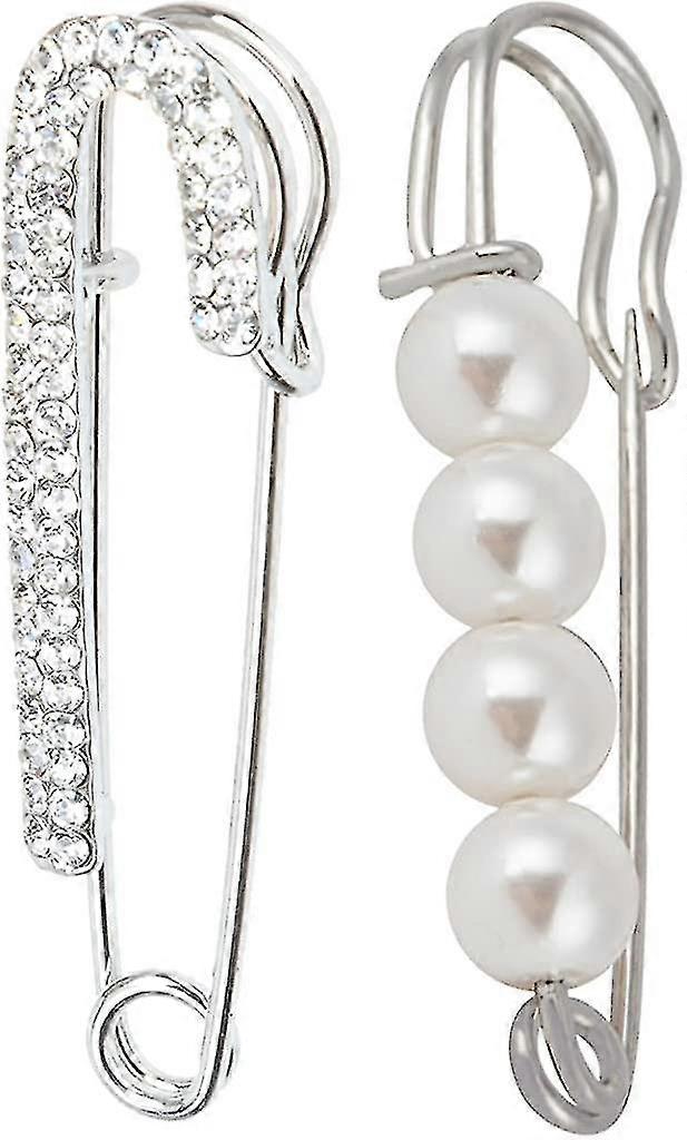 2pcs Crystal Pearl Large Safety Pins Brooch Women Men Silver Jewellery ...
