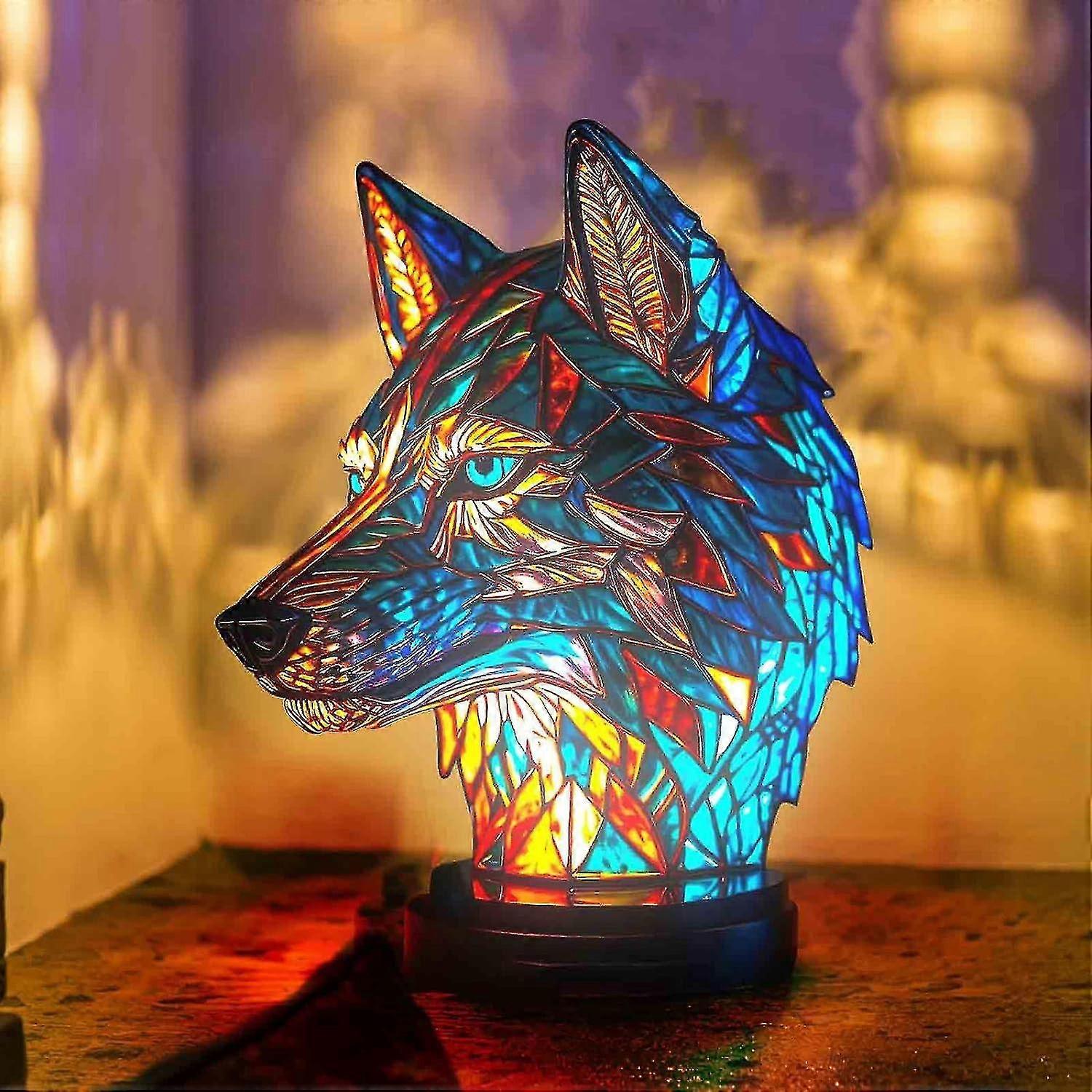 3d Vintage Animal Table Lamp, Stained Glass Resin Stacked Night Light ...