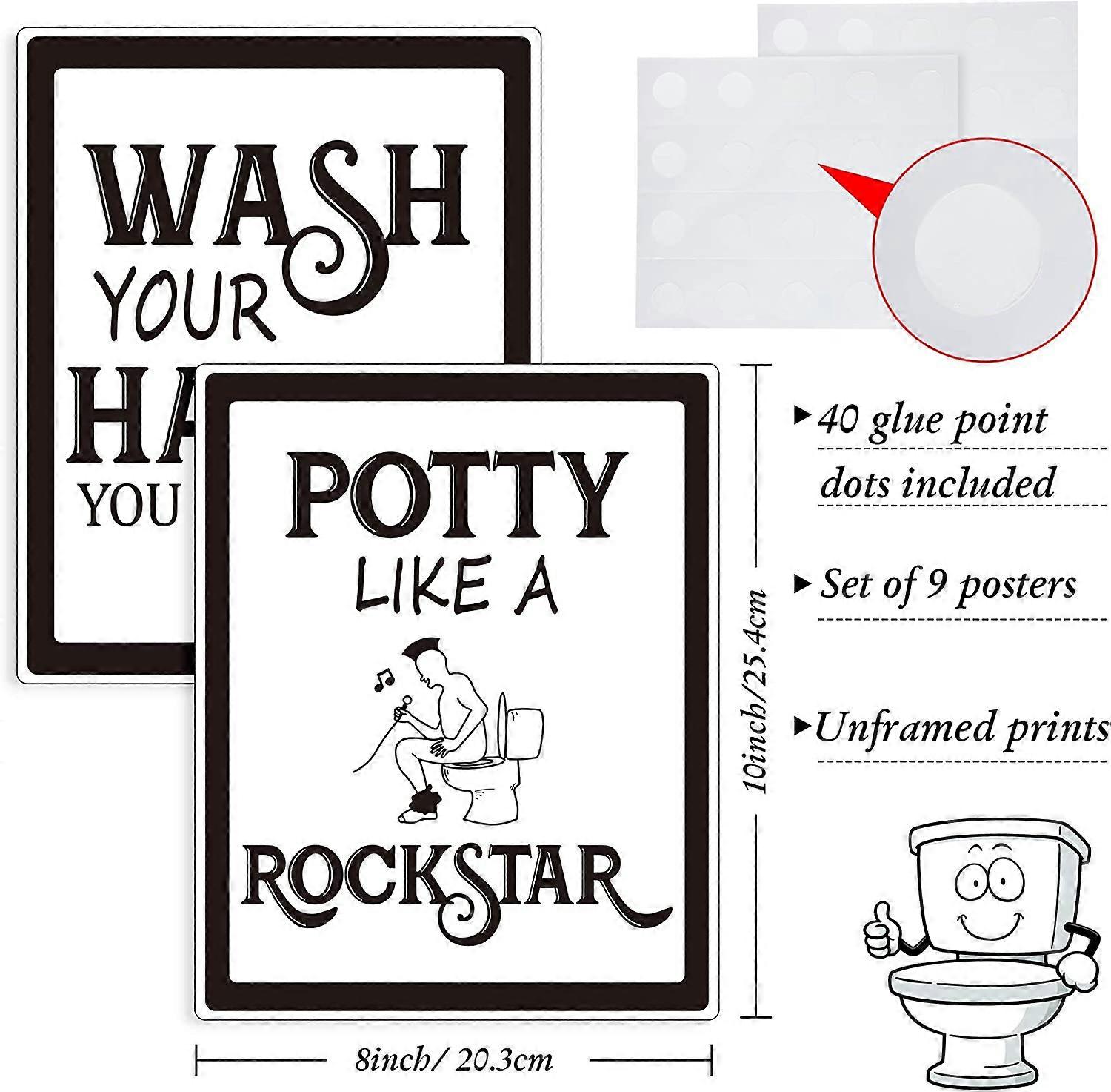 9 Pieces Bathroom Wall Art Wall Decor, Funny Vintage Bathroom Sign ...