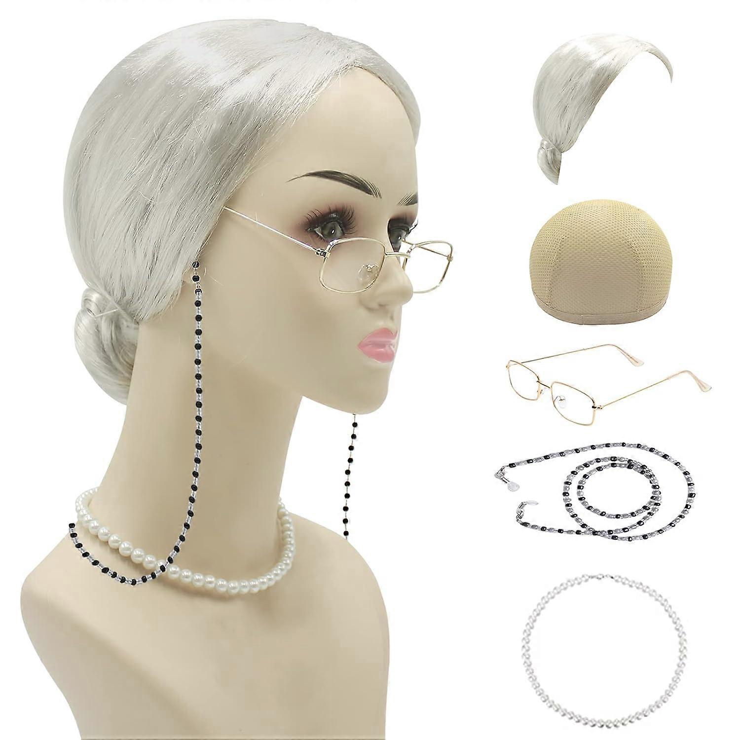 Old Lady Costume Set Grandma Wig Granny Wig Cap Madea Granny Glasses ...