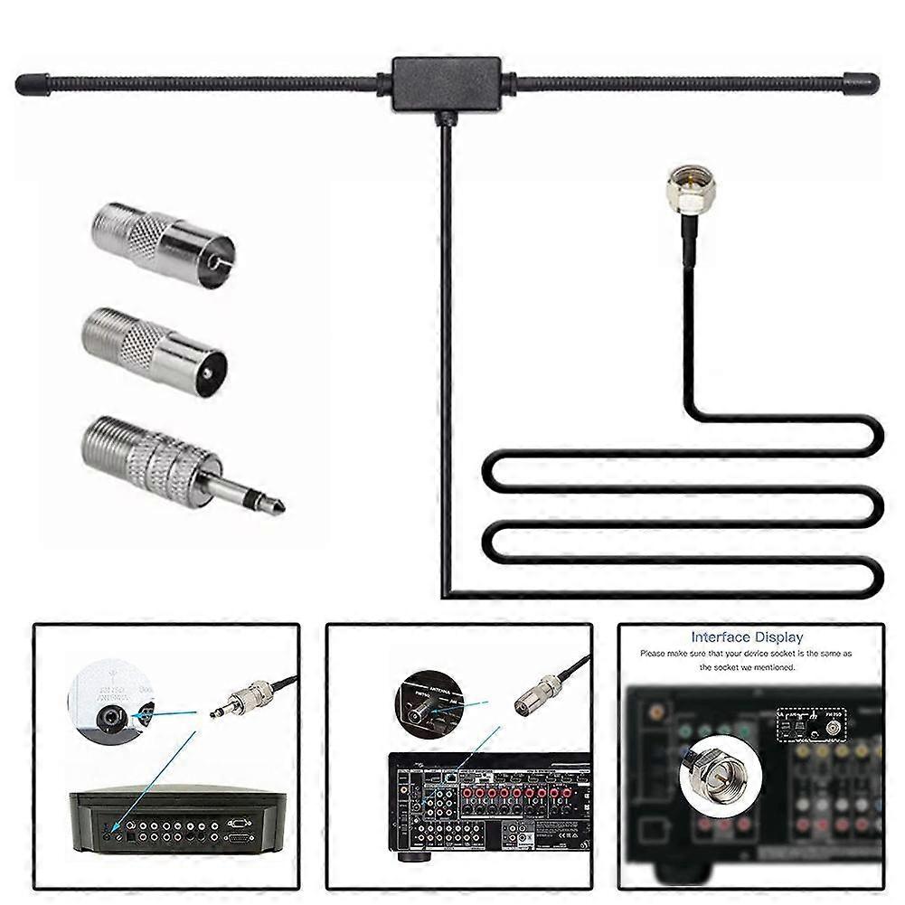DAB FM Radio Antenna FM Dipole Aerial Audio Plug Connector Receiver Fo ...