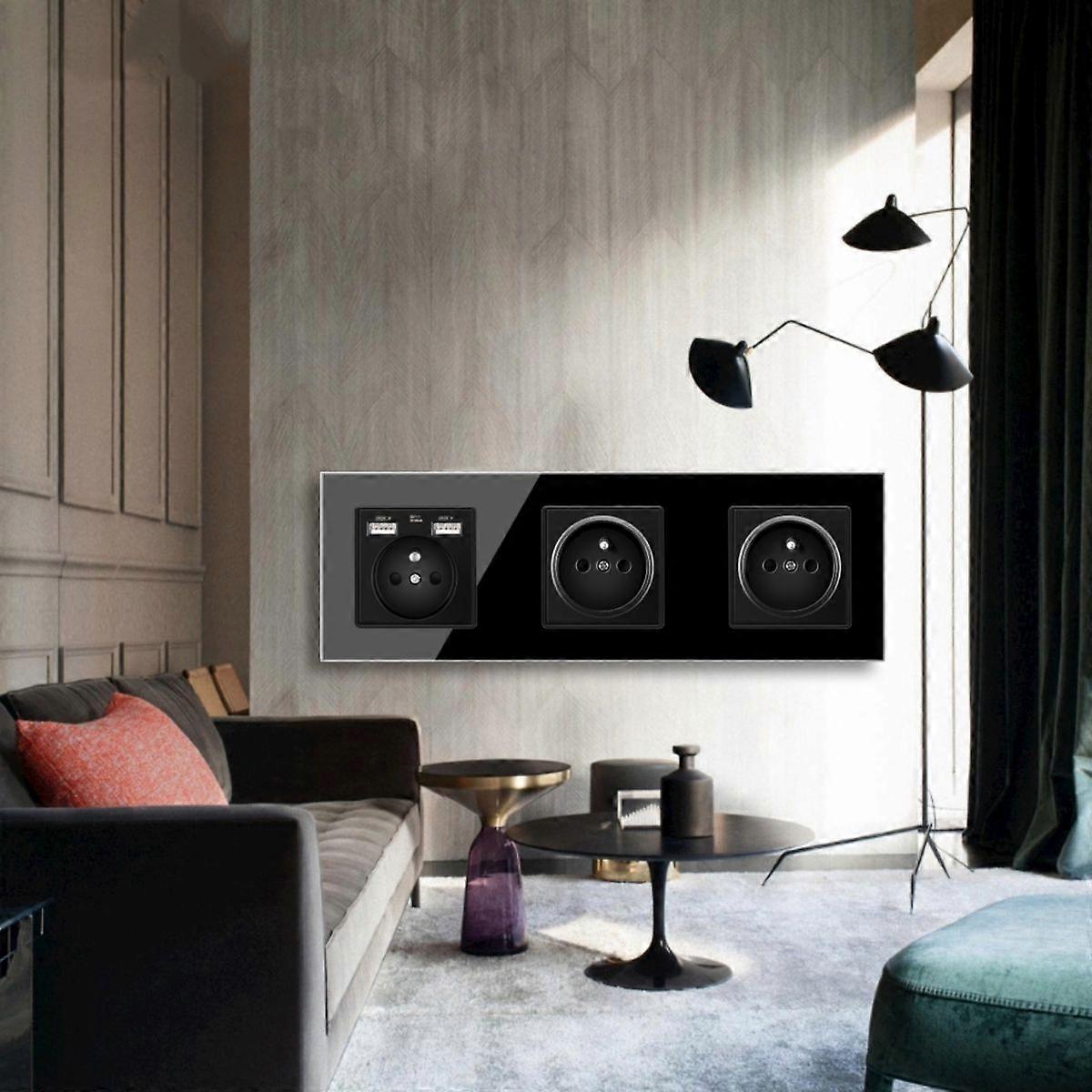 EU Wall Triple Sockets With 2 USB 2.1A, Flush-Mounted 3-Way Power ...