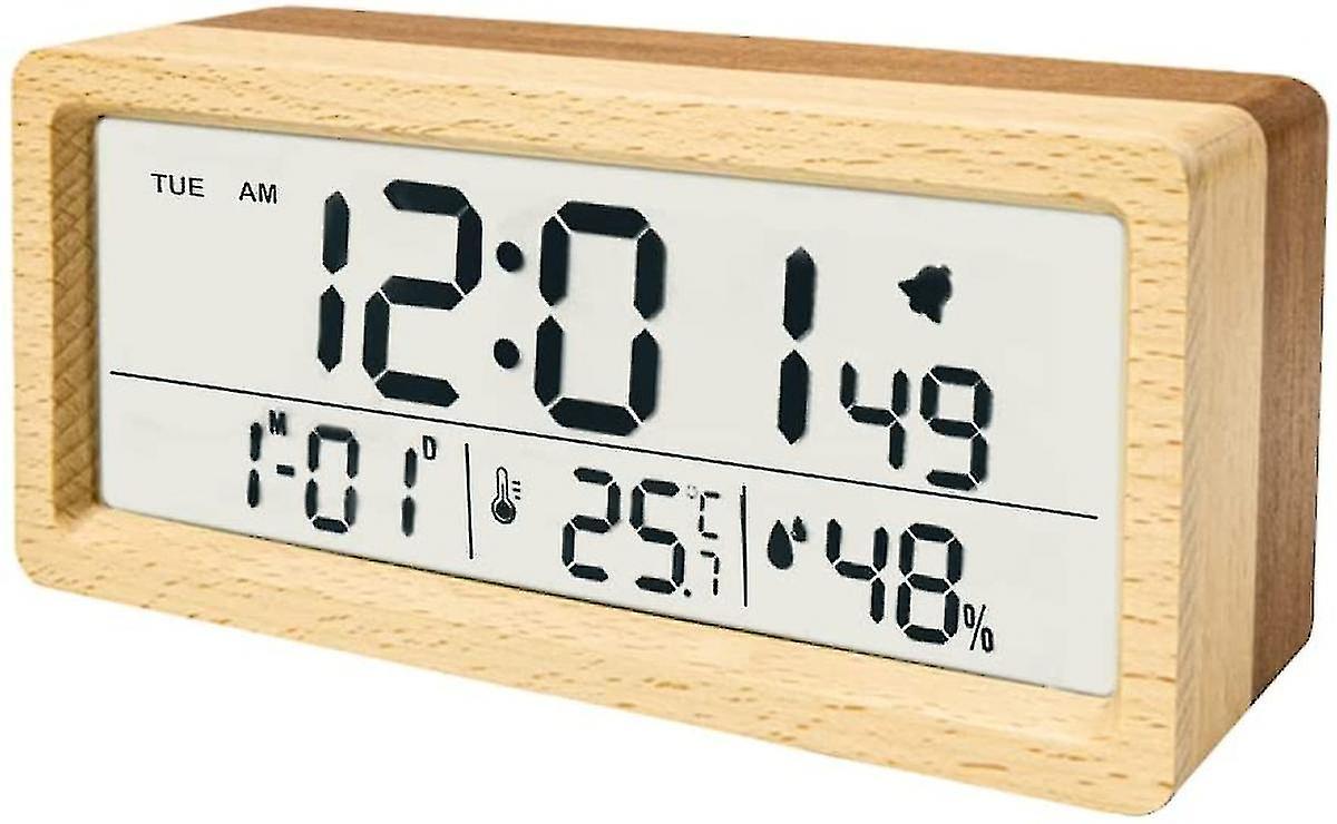 Wooden Battery Operated Digital Alarm Clock With Nightlight, Snooze ...