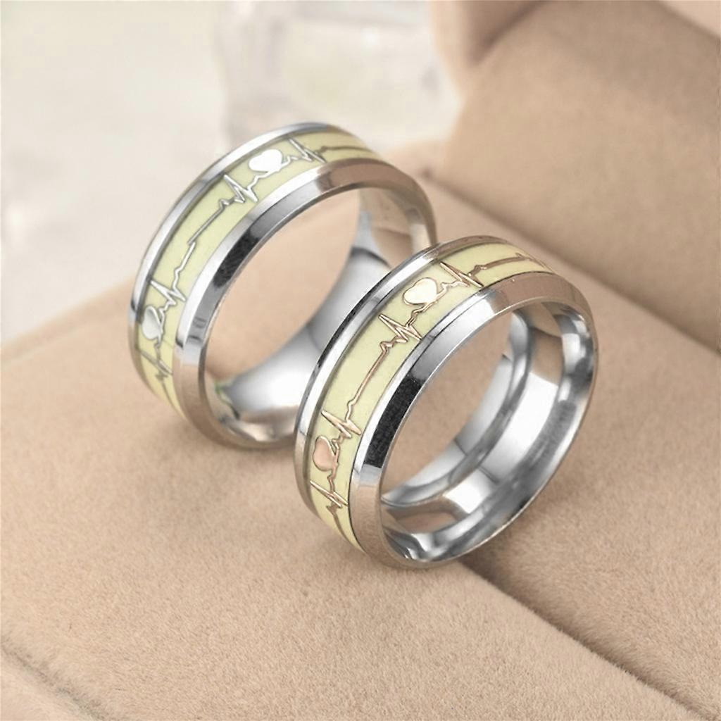 Luminous Heartbeat Ring Ecg Glowing Couple Ring for Titanium Steel Ring ...