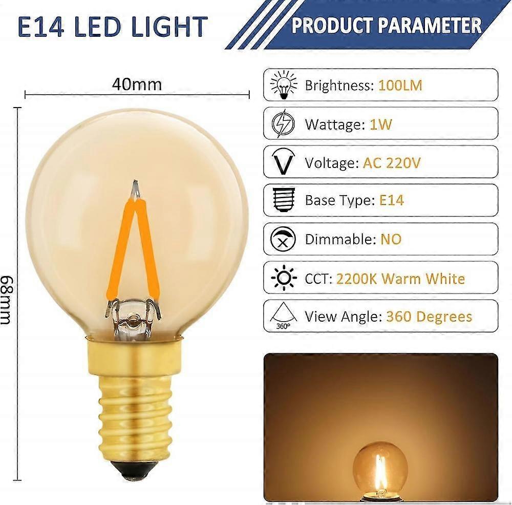 G40 Vintage Mini E14 Led Light Bulb 1w, Amber Edison Replacement E14 Bulb 10w For Decorative ...
