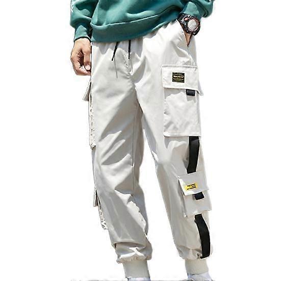 Cool Solid Color Men Cargo Pants Casual Ealstic Waist Hip Hop Trousers ...