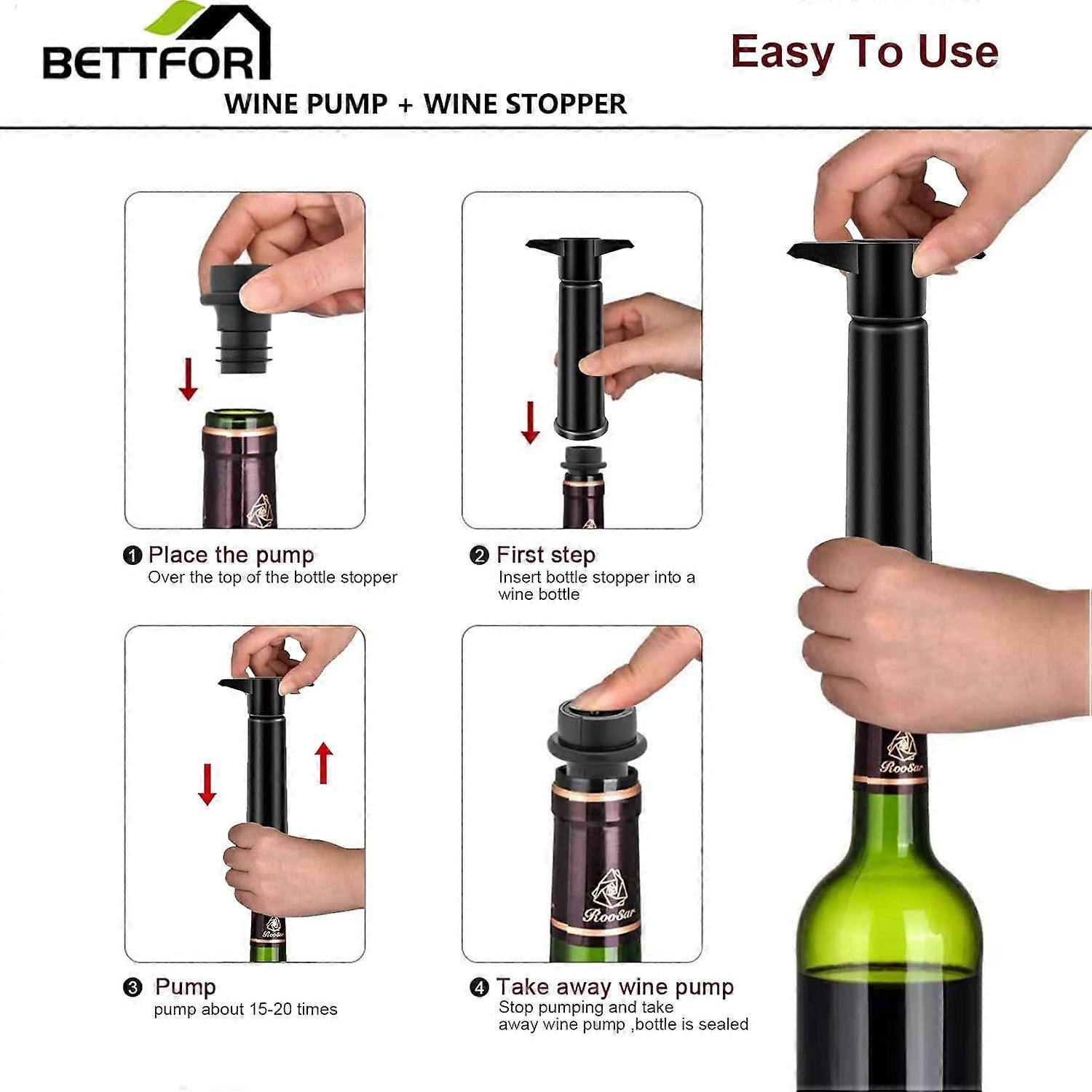 Wine Water Saving Pump with 4 Vacuum Wine Stoppers, Food Grade Silicone ...