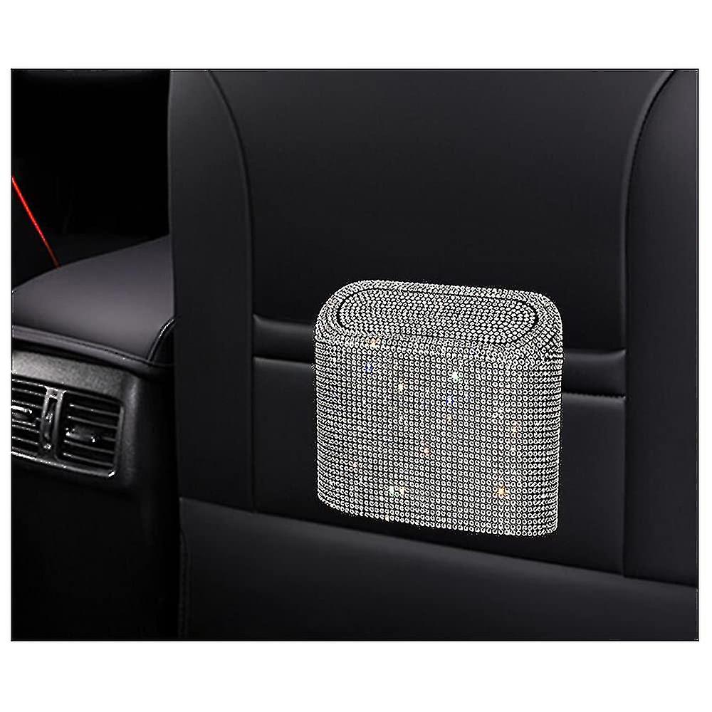Rhinestone Car Trash Can With Lid, Mini Crystal Hanging Car Trash Can ...