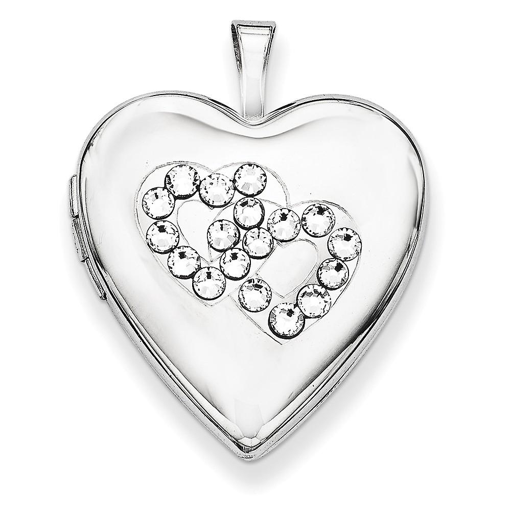 925 Sterling Silver Polished Holds 2 photos Crystal Double Love Hearts ...