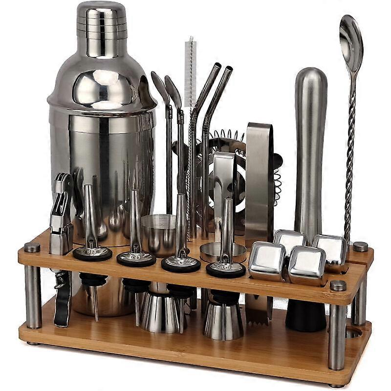 Barman Mixer Kit Stainless steel tool set with 23-piece wine rack 750 ...