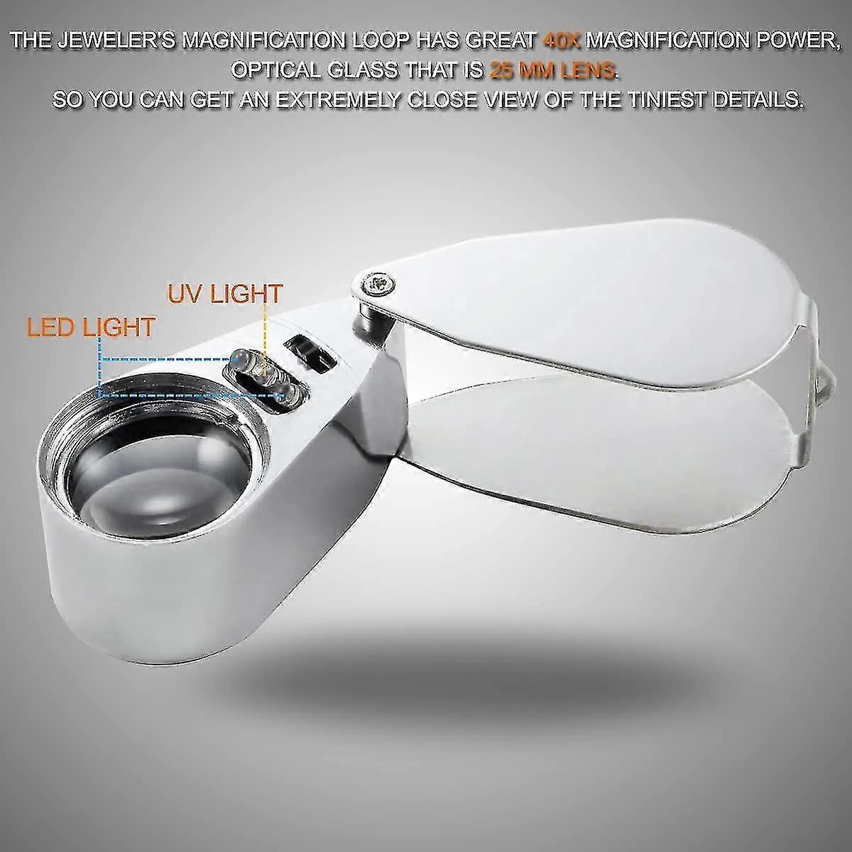 40x Jeweller Loupe Folding Magnifying Jewelry Eye Magnifier With Led ...