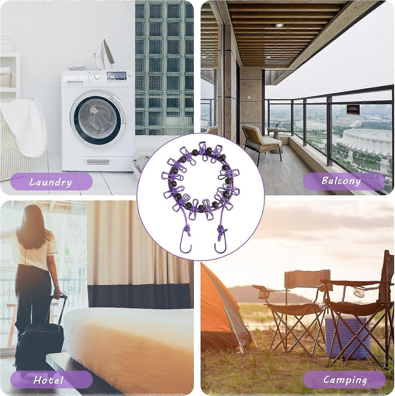 2 Packs Portable Clothesline Elastic Clothesline Travel Camping Washing ...