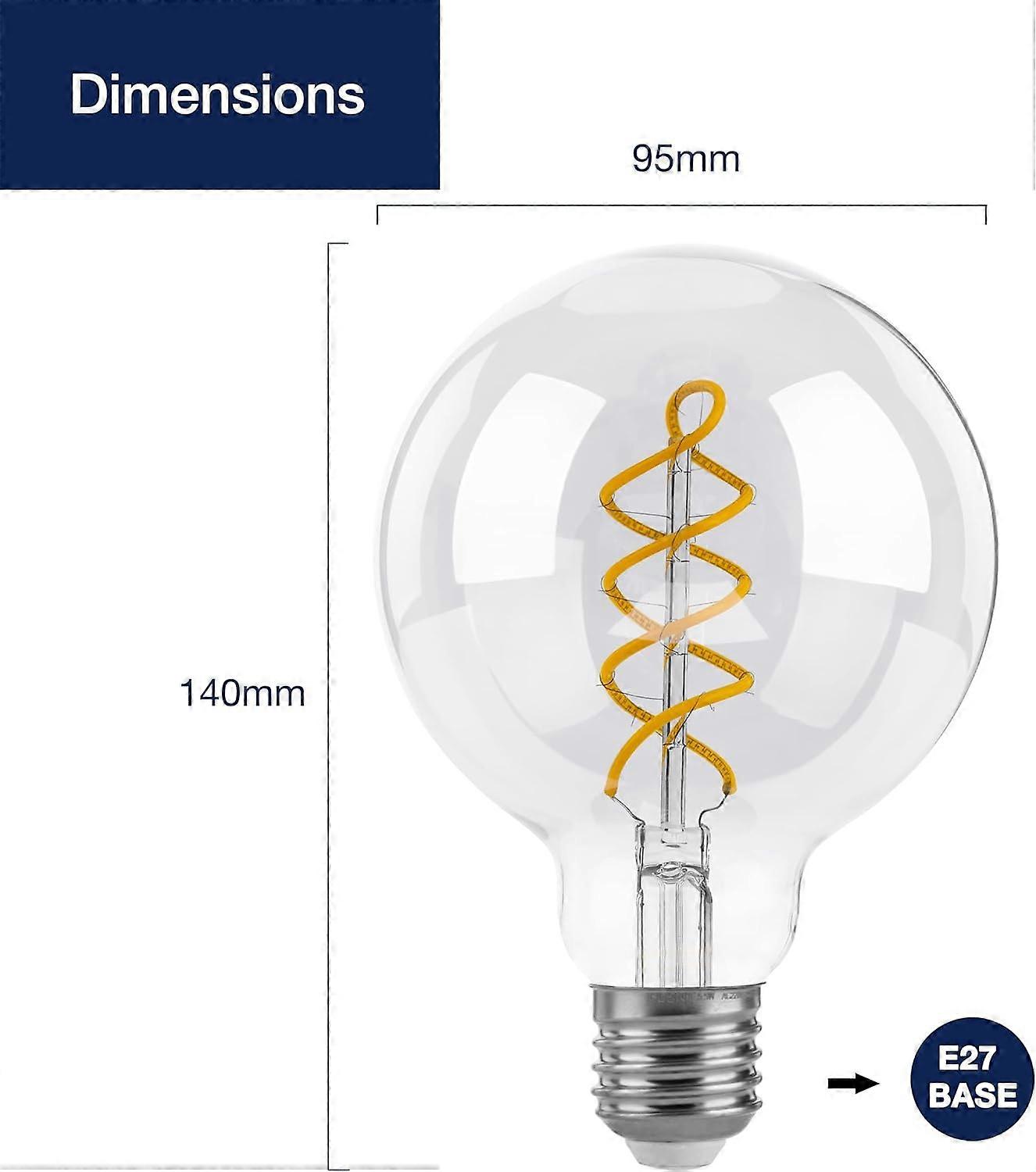 Dimmable Edison LED Bulb E27, G95 Vintage LED Filament Spiral ...
